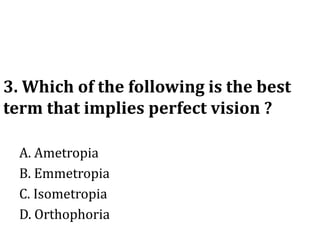 Ophthalmology and Optometry multiple Choice Questions.... Optometry ...