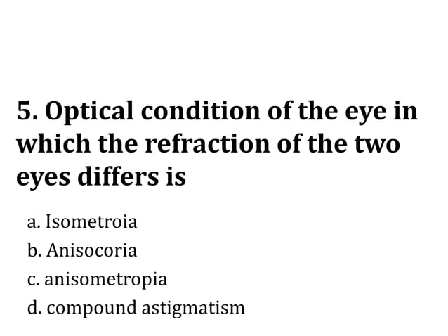 Ophthalmology and Optometry multiple Choice Questions.... Optometry ...