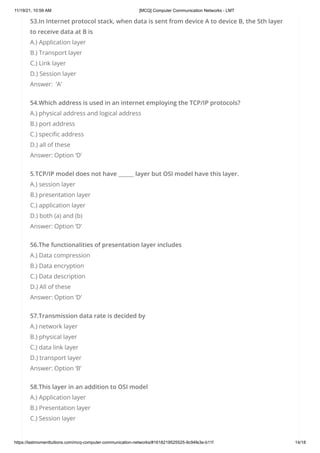 computer communication networks MCQs | PDF