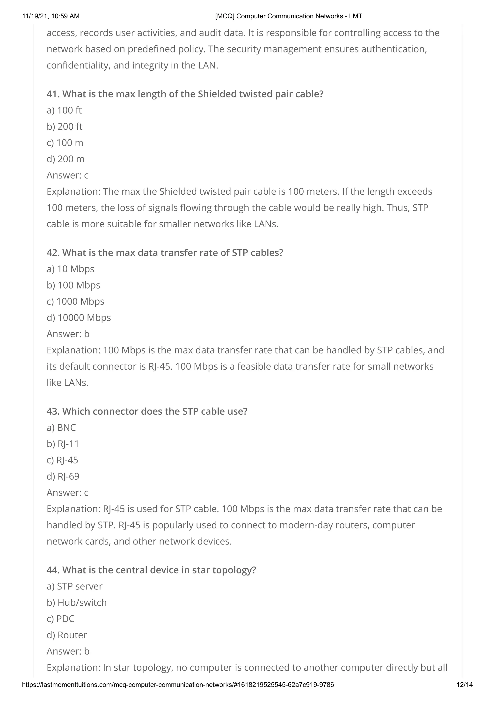 [Mcq] computer communication networks lmt2 | PDF