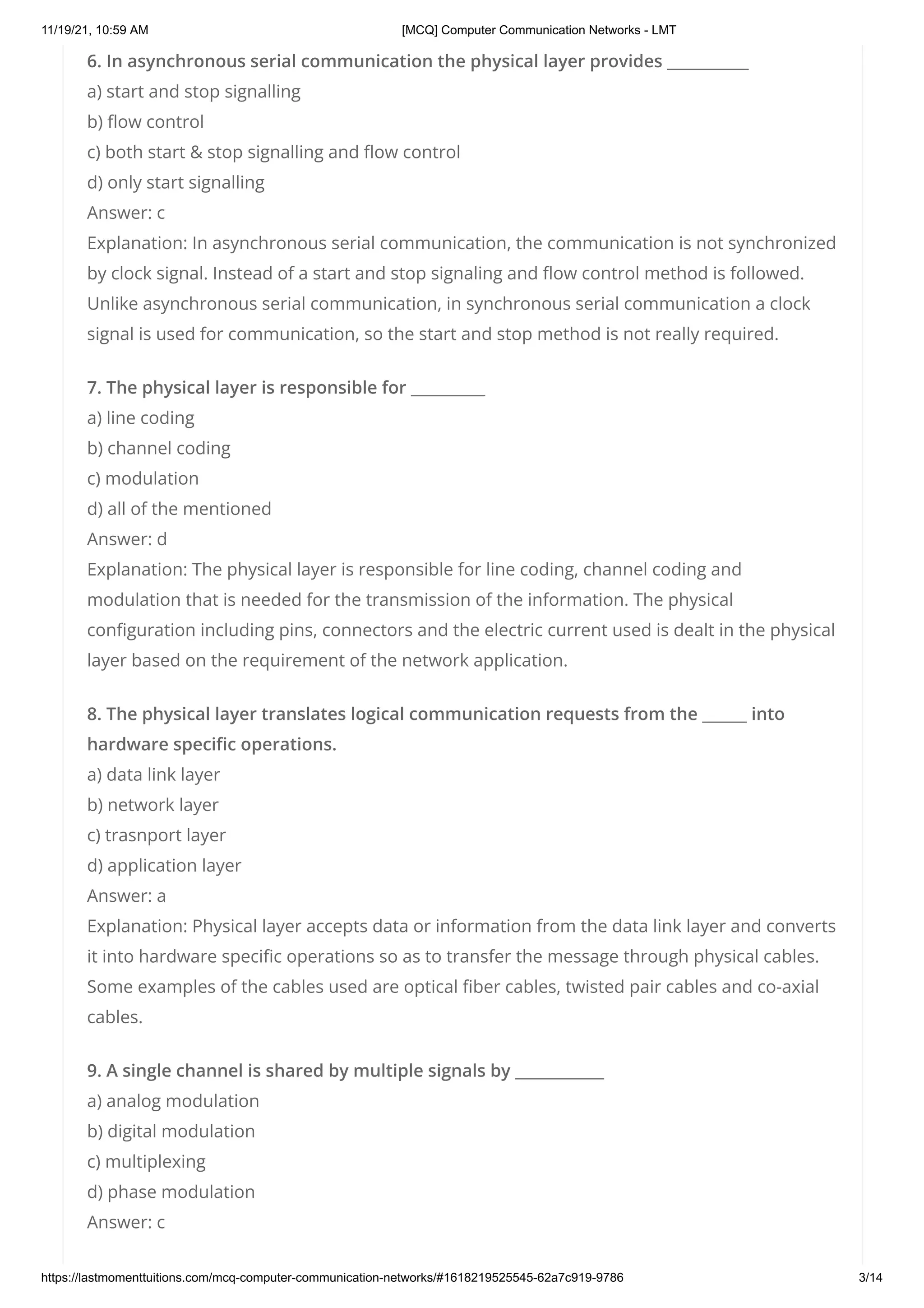 [Mcq] computer communication networks lmt2 | PDF