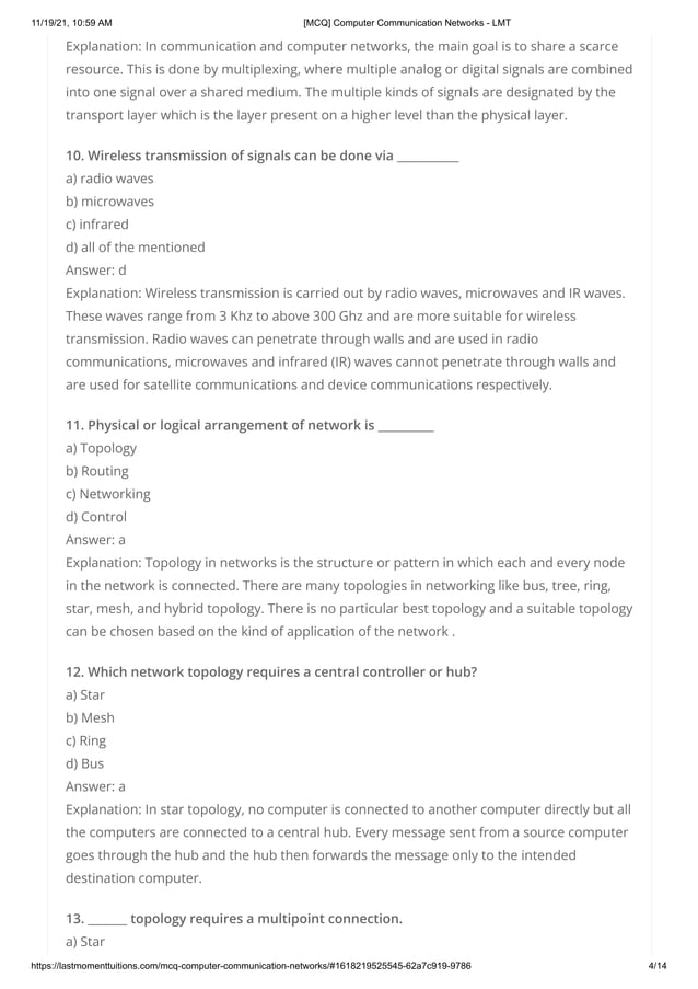 [Mcq] computer communication networks lmt2 | PDF