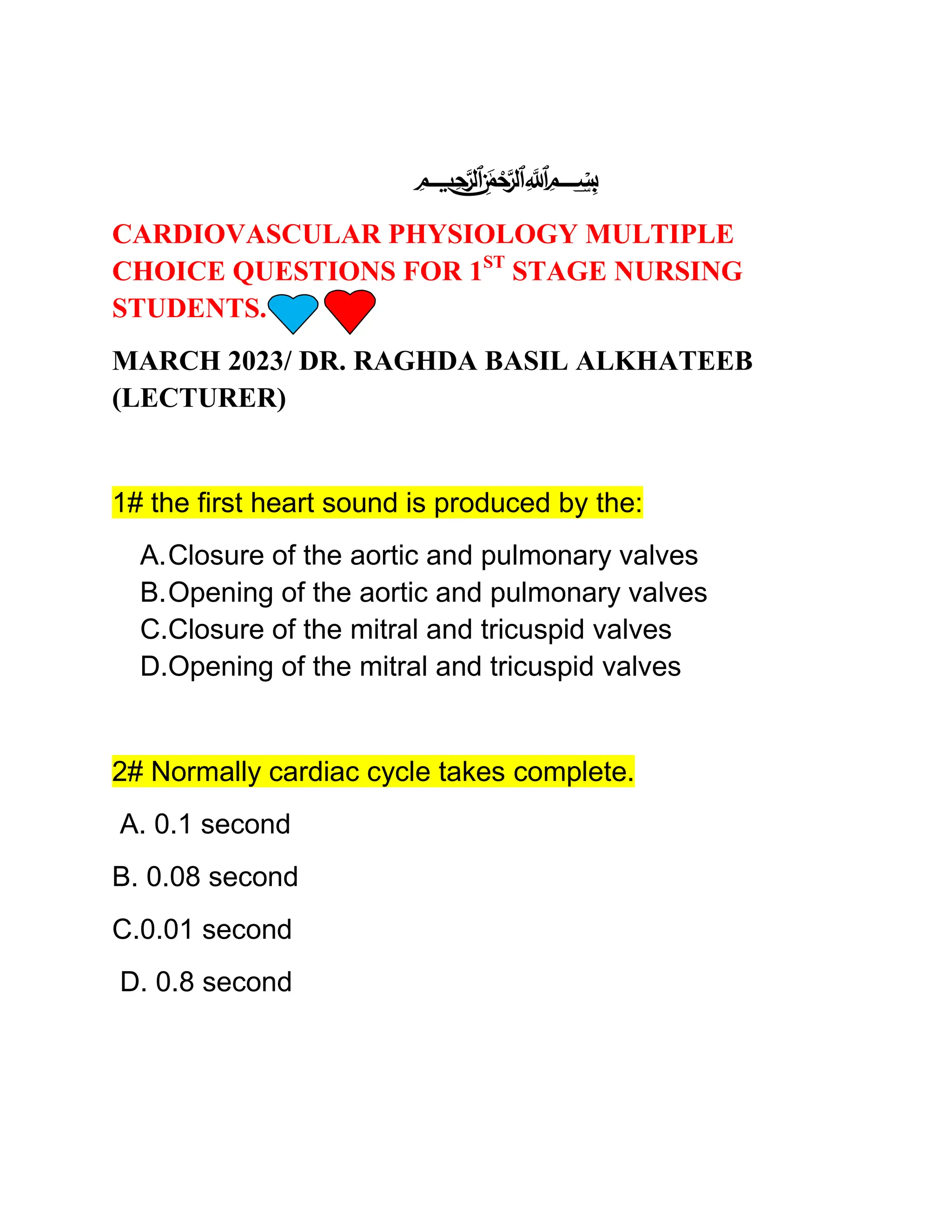 MCQ CVS Physiology | PDF