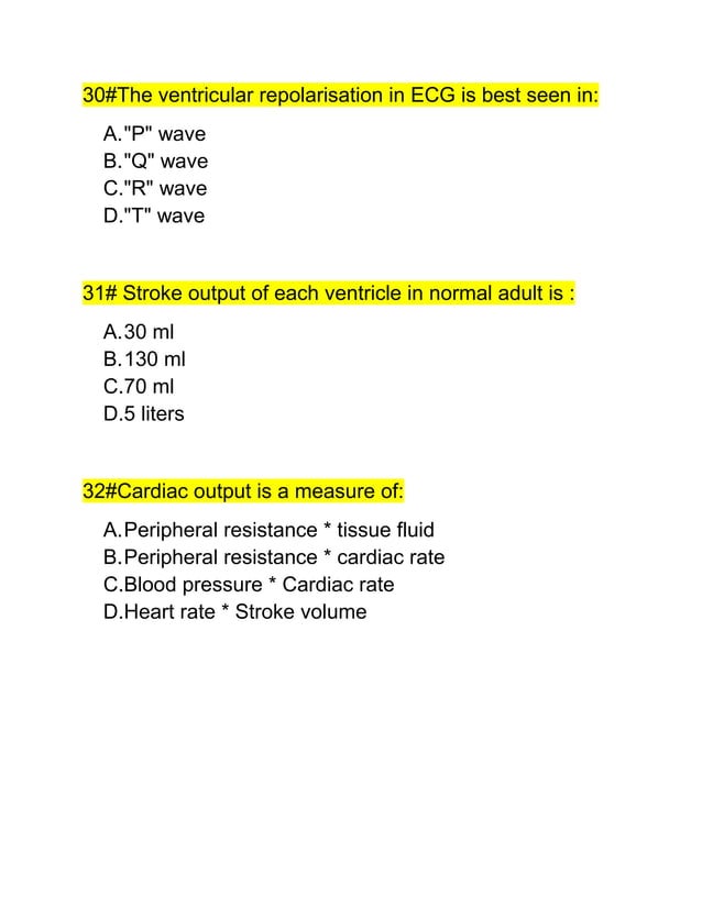 MCQ CVS Physiology | PDF | Heart and Cardiovascular Diseases | Diseases and Conditions