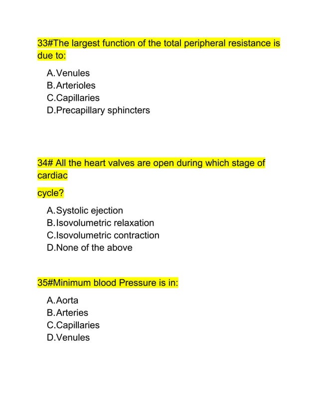 MCQ CVS Physiology | PDF | Heart and Cardiovascular Diseases | Diseases ...