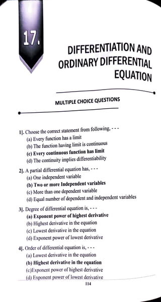 Mcq differential and ordinary differential equation | PDF