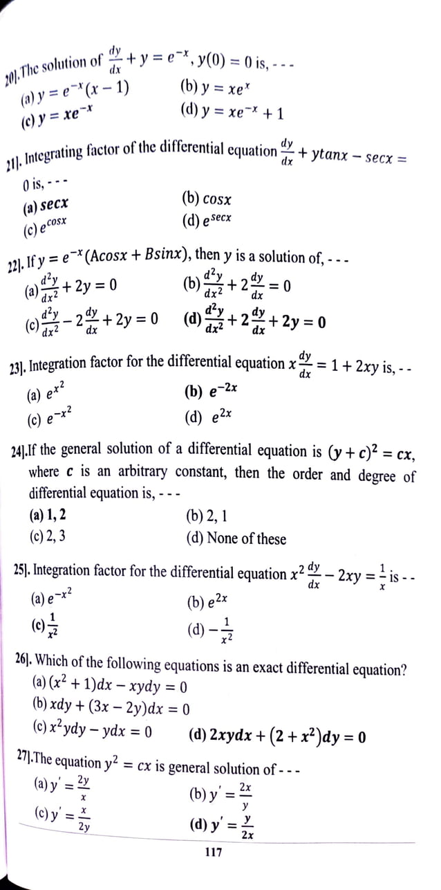 Mcq differential and ordinary differential equation | PDF