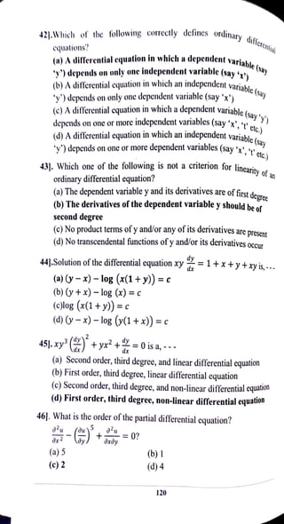 Mcq differential and ordinary differential equation | PDF