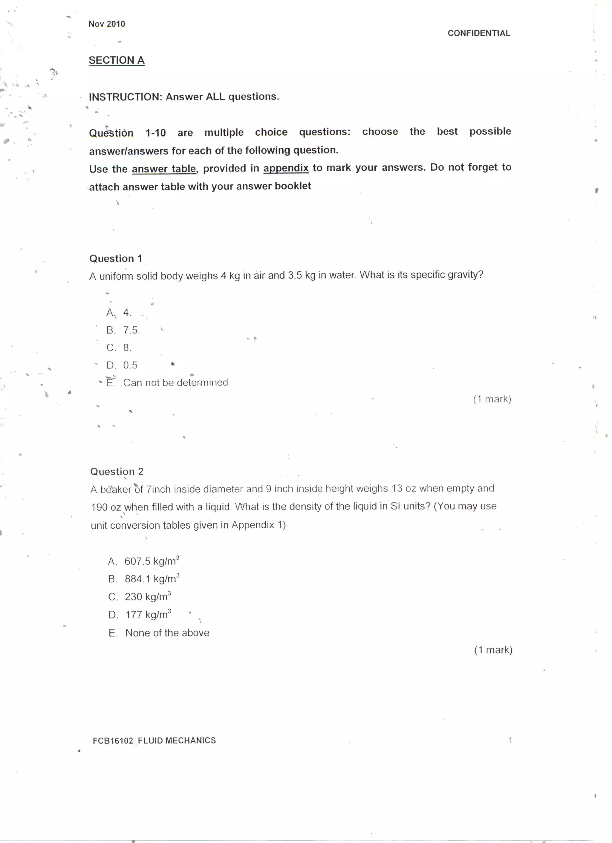 MCQ Ex in Fluid mechanics | PDF