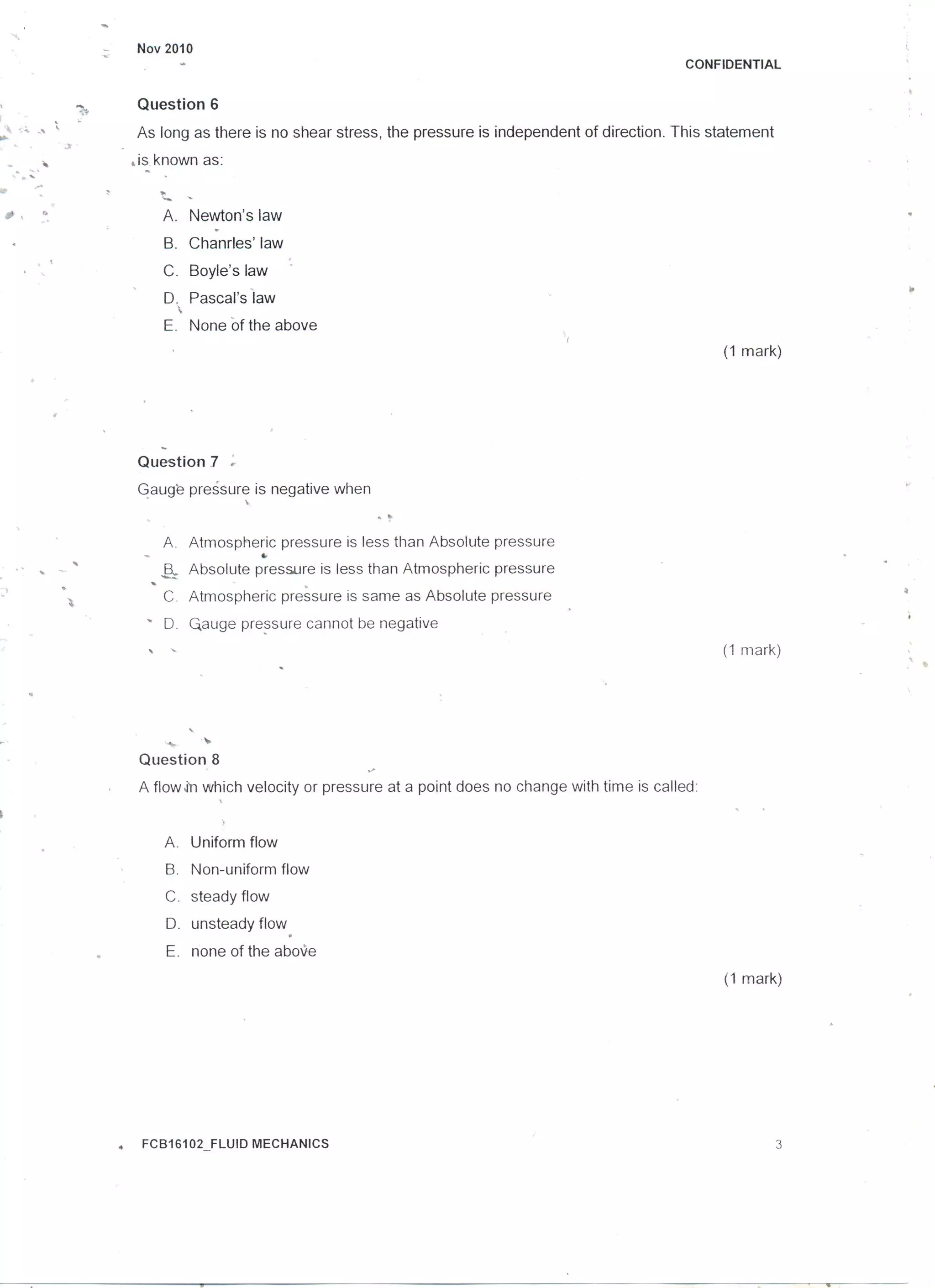 MCQ Ex in Fluid mechanics | PDF