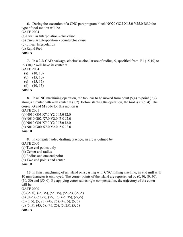 Multiple Choice Questions for CAD/CAM | PDF