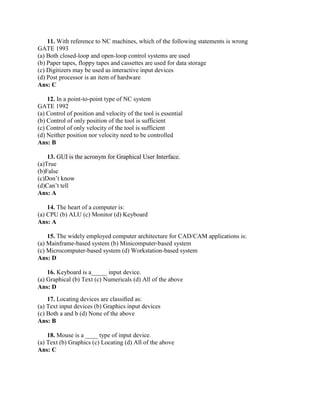 Multiple Choice Questions for CAD/CAM | PDF