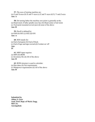 Multiple Choice Questions for CAD/CAM | PDF