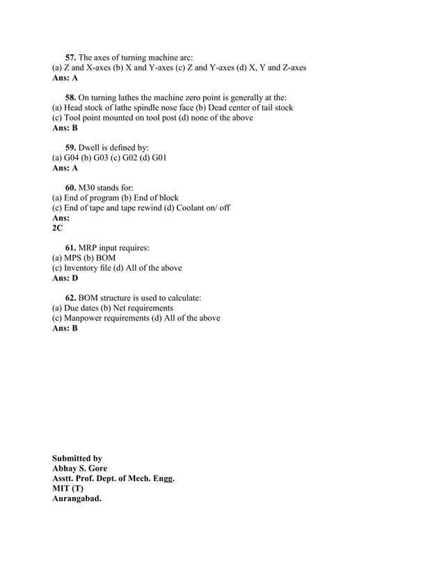 Multiple Choice Questions for CAD/CAM | PDF