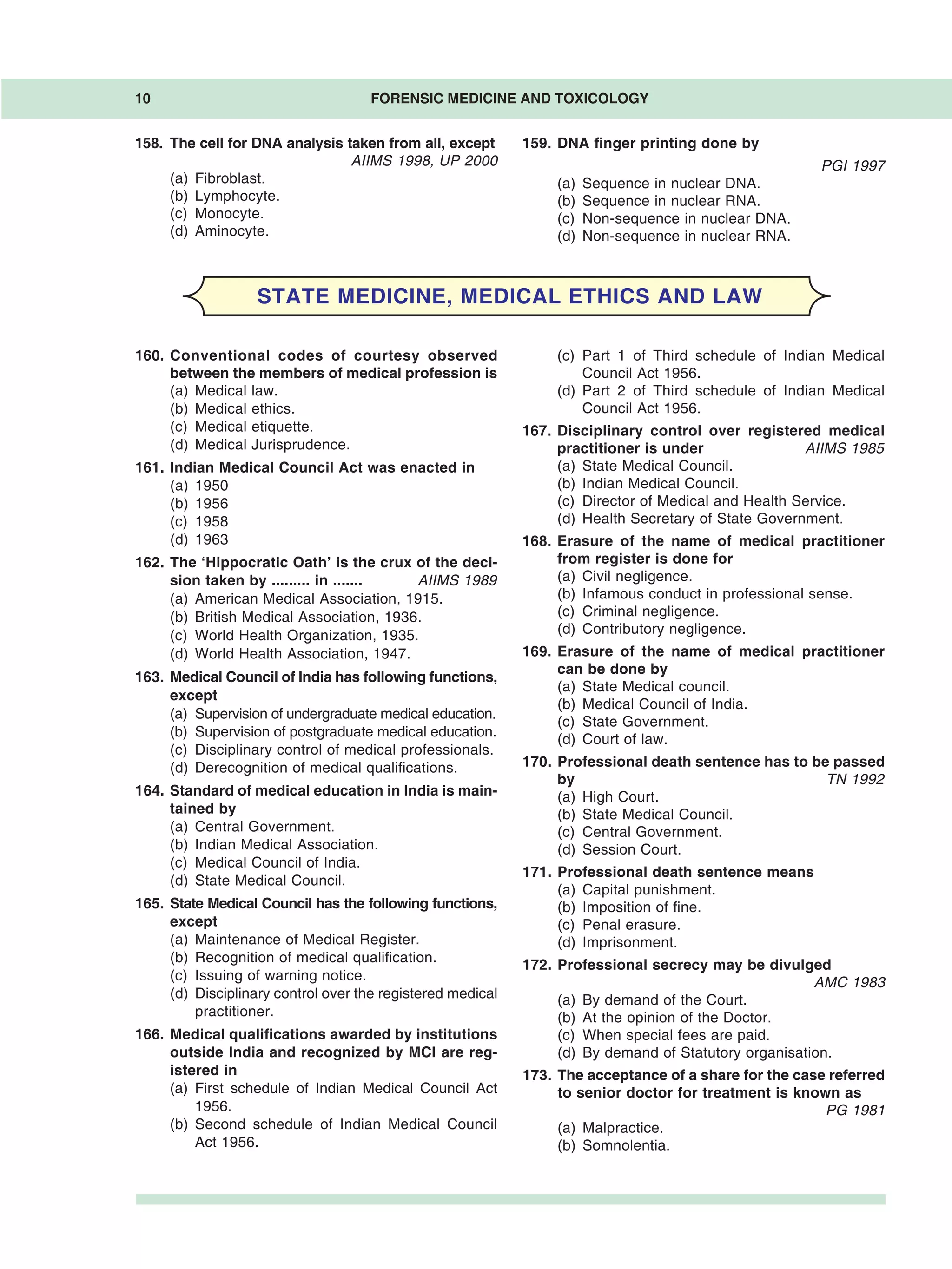 FORENSIC MEDICINE MCQS | PDF