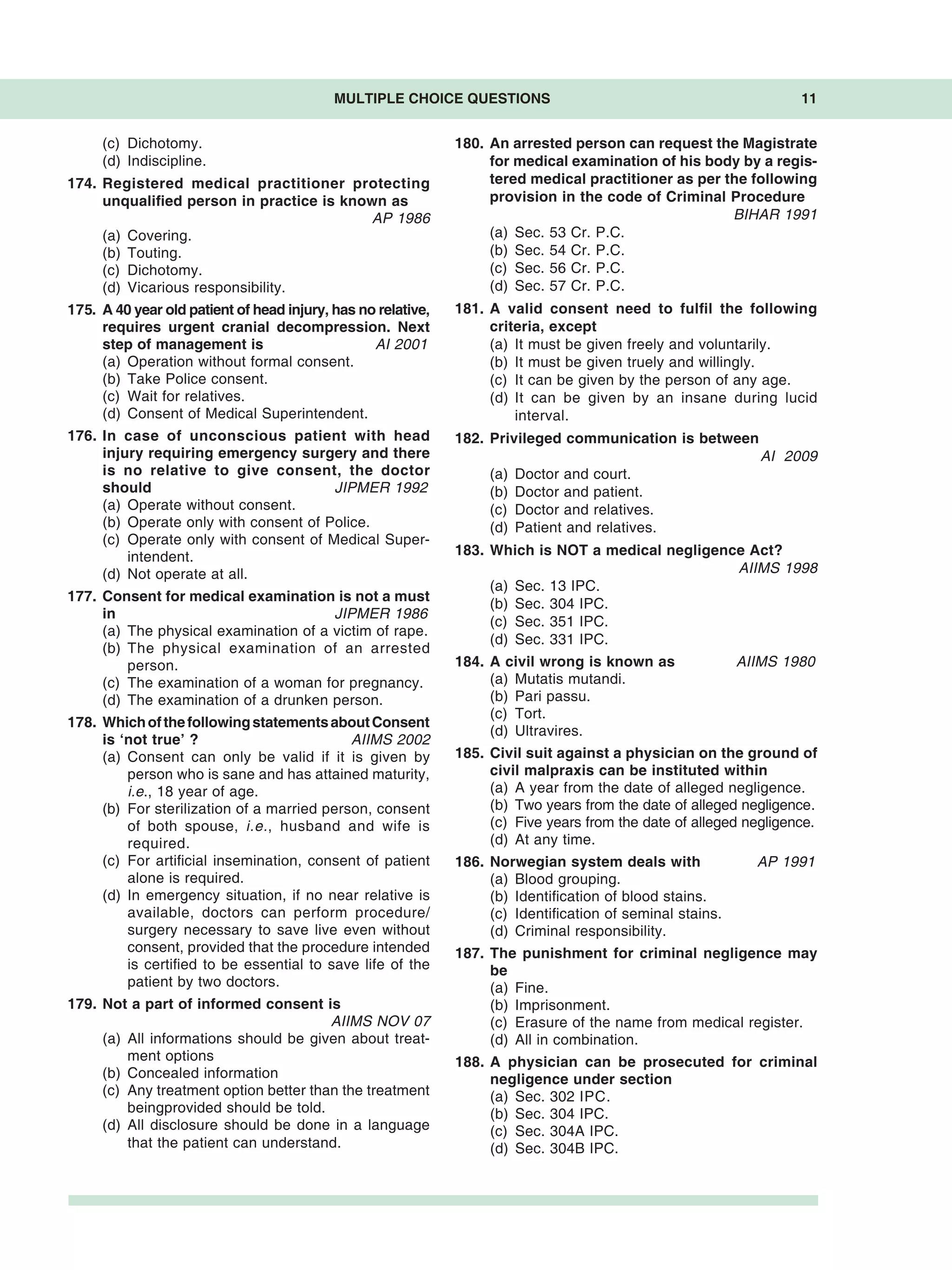 FORENSIC MEDICINE MCQS | PDF