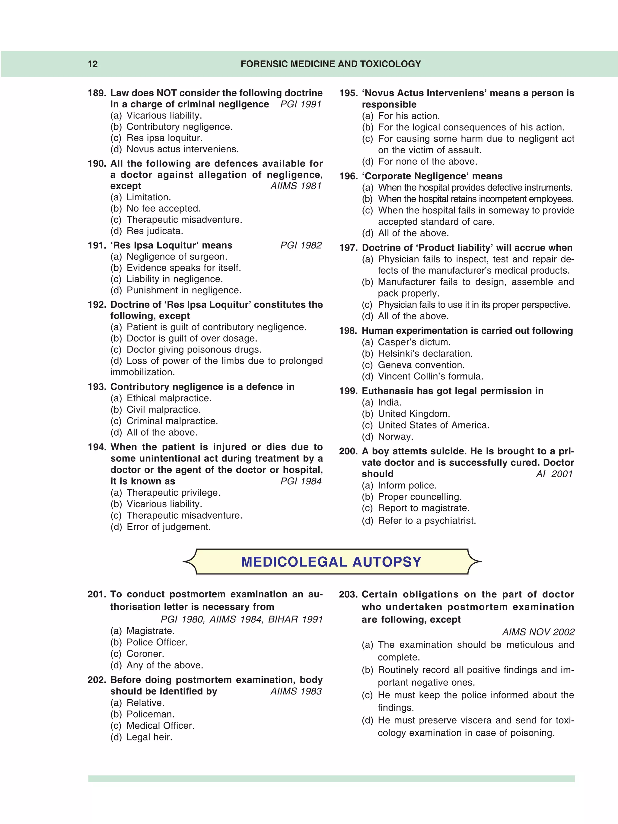 FORENSIC MEDICINE MCQS | PDF