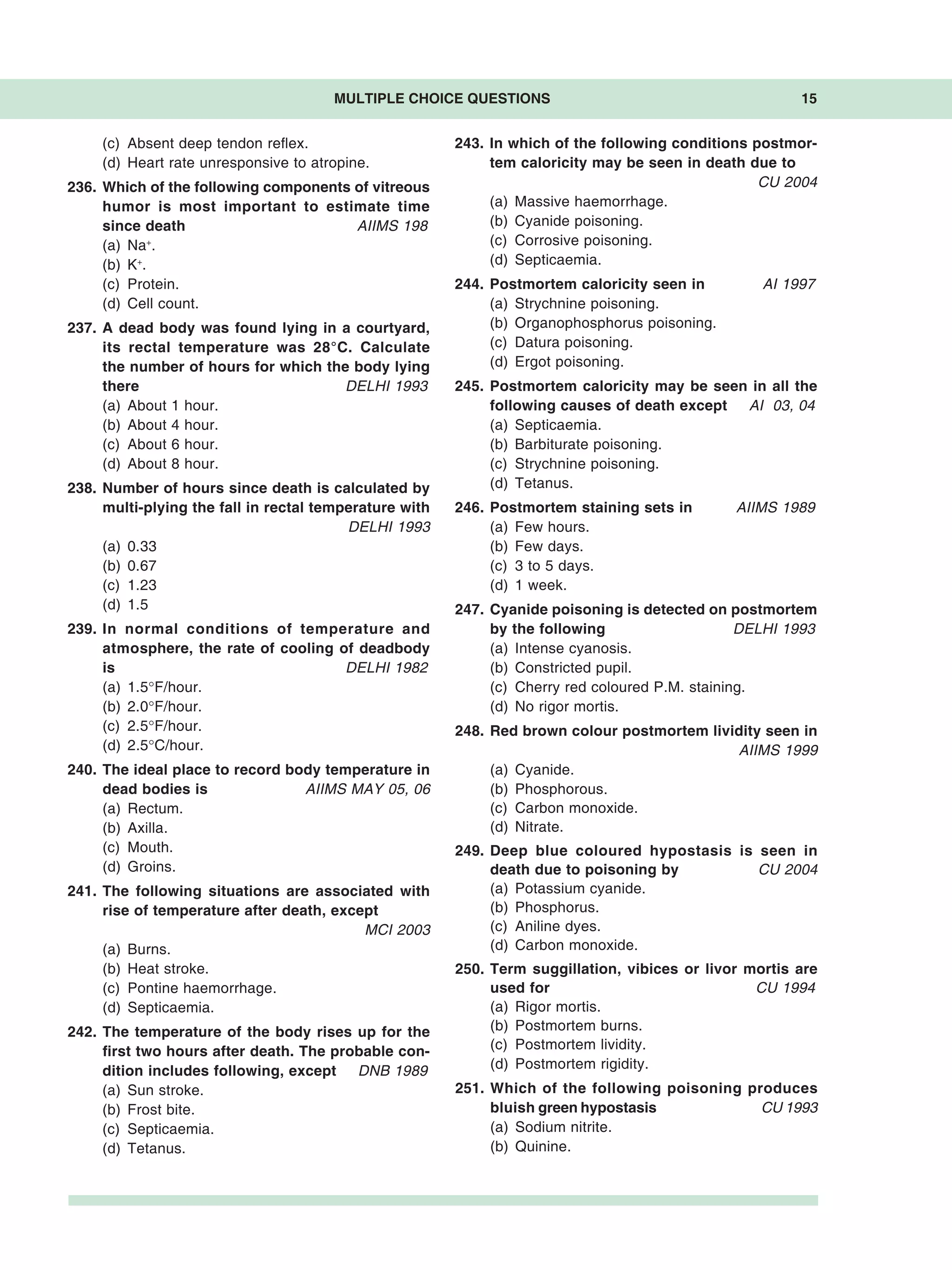 FORENSIC MEDICINE MCQS | PDF