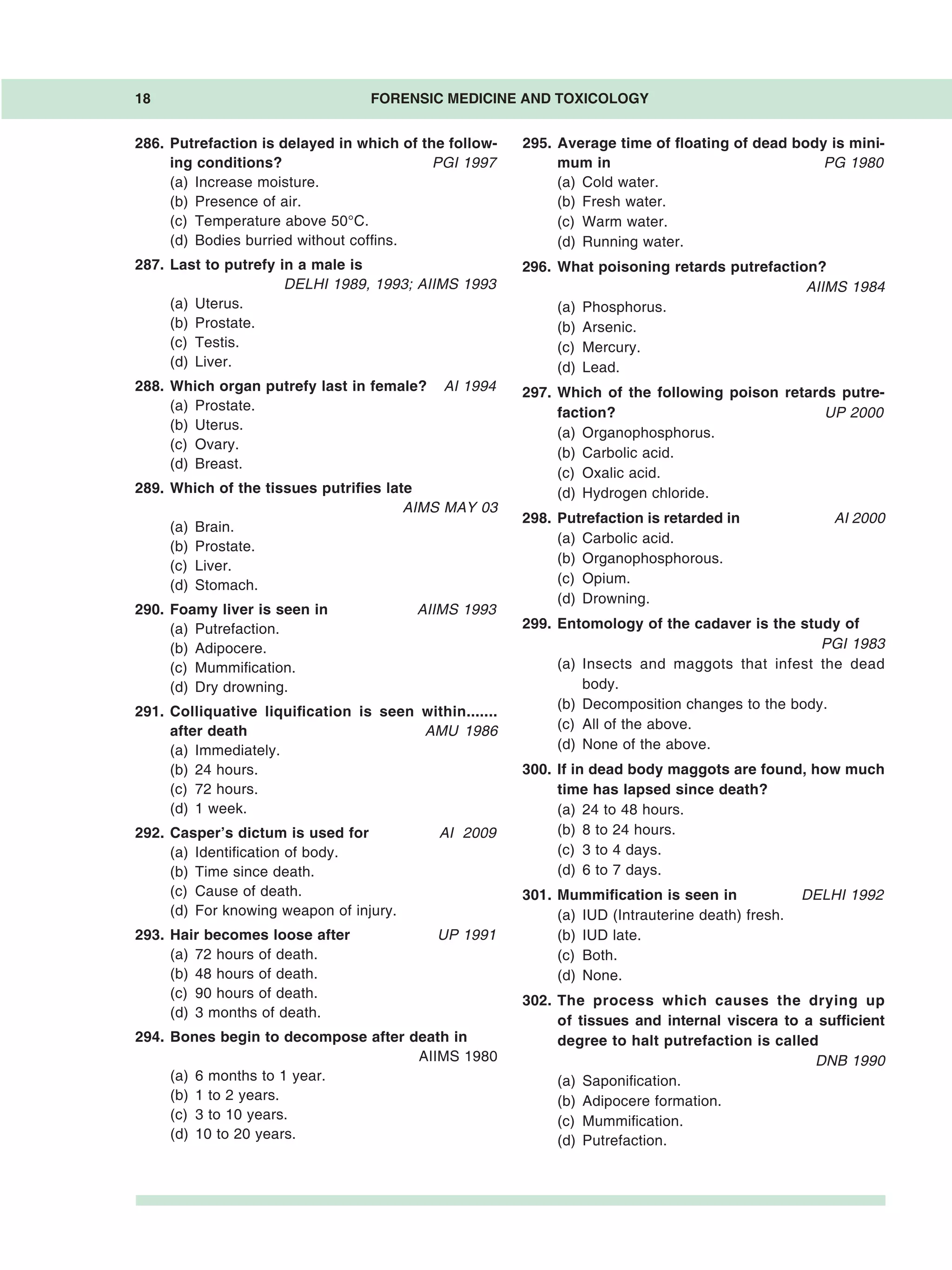 FORENSIC MEDICINE MCQS | PDF