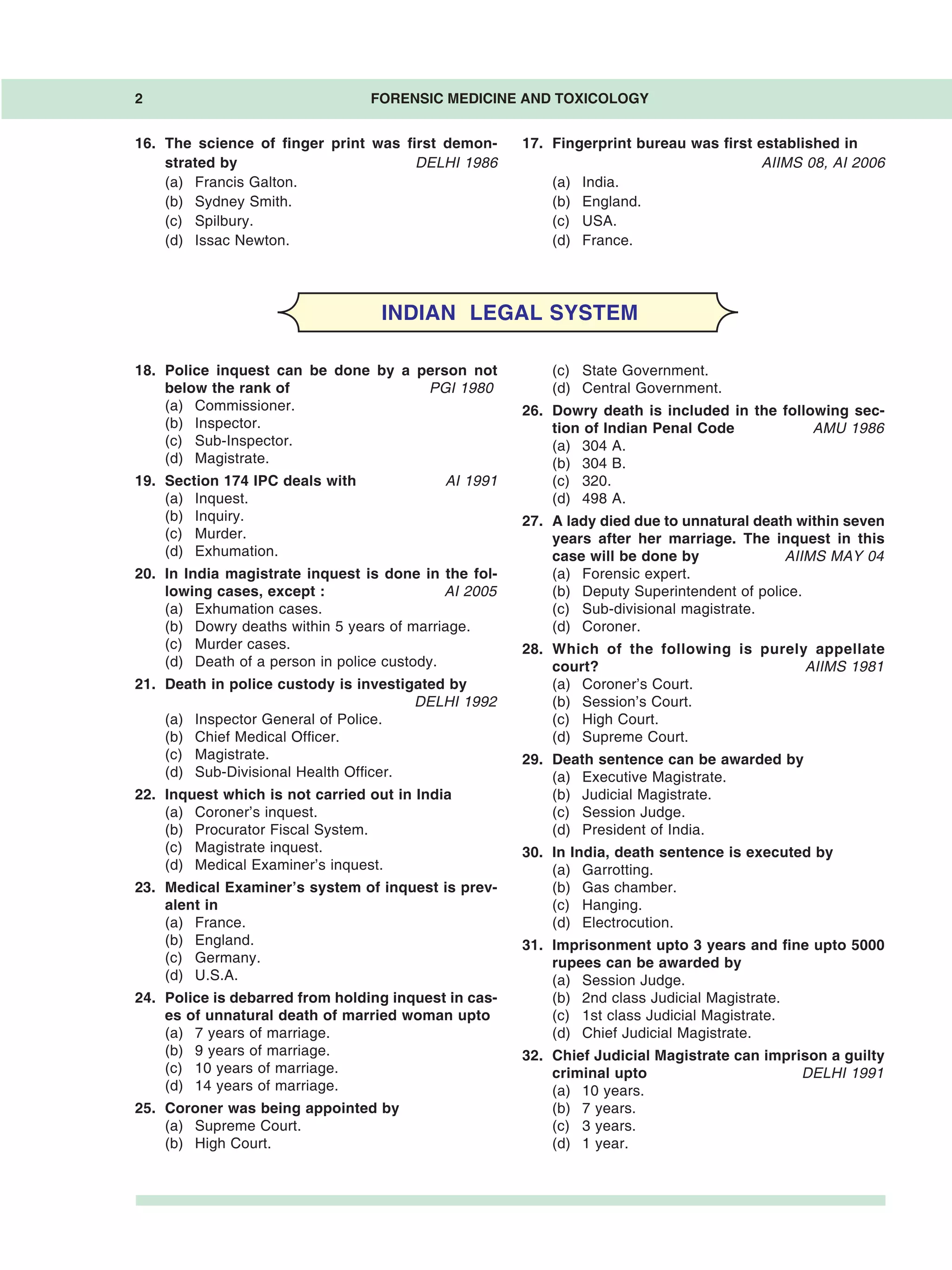 FORENSIC MEDICINE MCQS | PDF