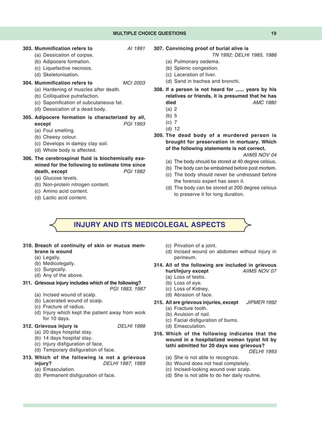 FORENSIC MEDICINE MCQS | PDF | Crime & Harmful Acts to Individuals ...