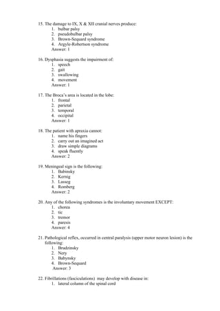 multiple choice questions on neurology pdf | DOC