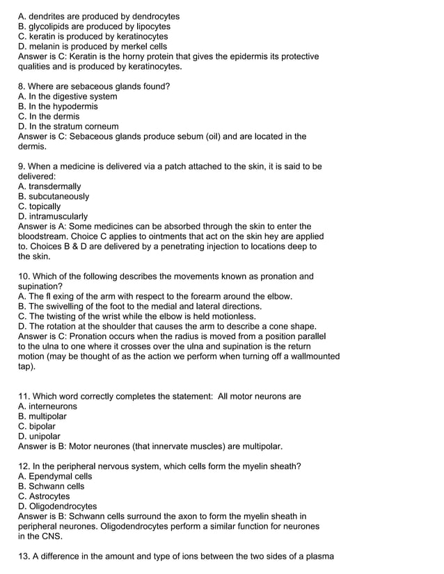 mcq Human Anatomy & Physiology.. pdf.pdf | Skin and Dermatology | Diseases and Conditions
