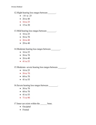 Multiple choice questions for Audiology & hearing issues | DOCX