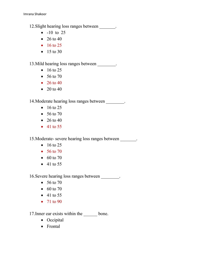 Multiple choice questions for Audiology & hearing issues | PDF