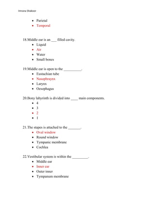 Multiple choice questions for Audiology & hearing issues | DOCX