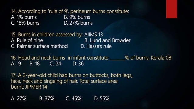 MCQ in burns with pictures | PPTX | First Aid | Injuries