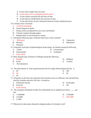 Multiple choose question in Disaster for MPH In field epidemology ...