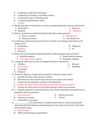Multiple choose question in Disaster for MPH In field epidemology ...