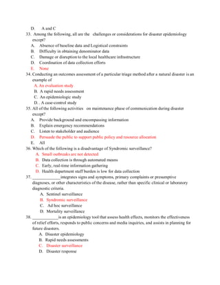 Multiple choose question in Disaster for MPH In field epidemology ...