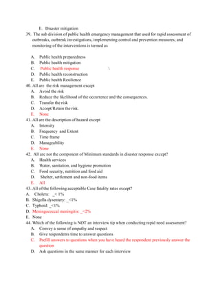 Multiple choose question in Disaster for MPH In field epidemology ...