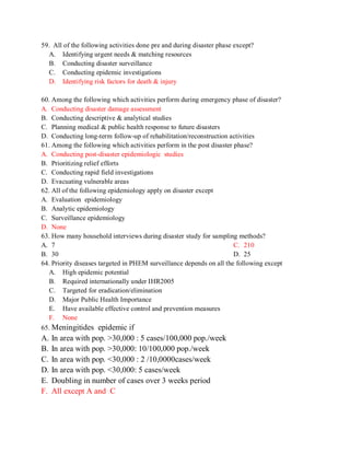 Multiple choose question in Disaster for MPH In field epidemology ...