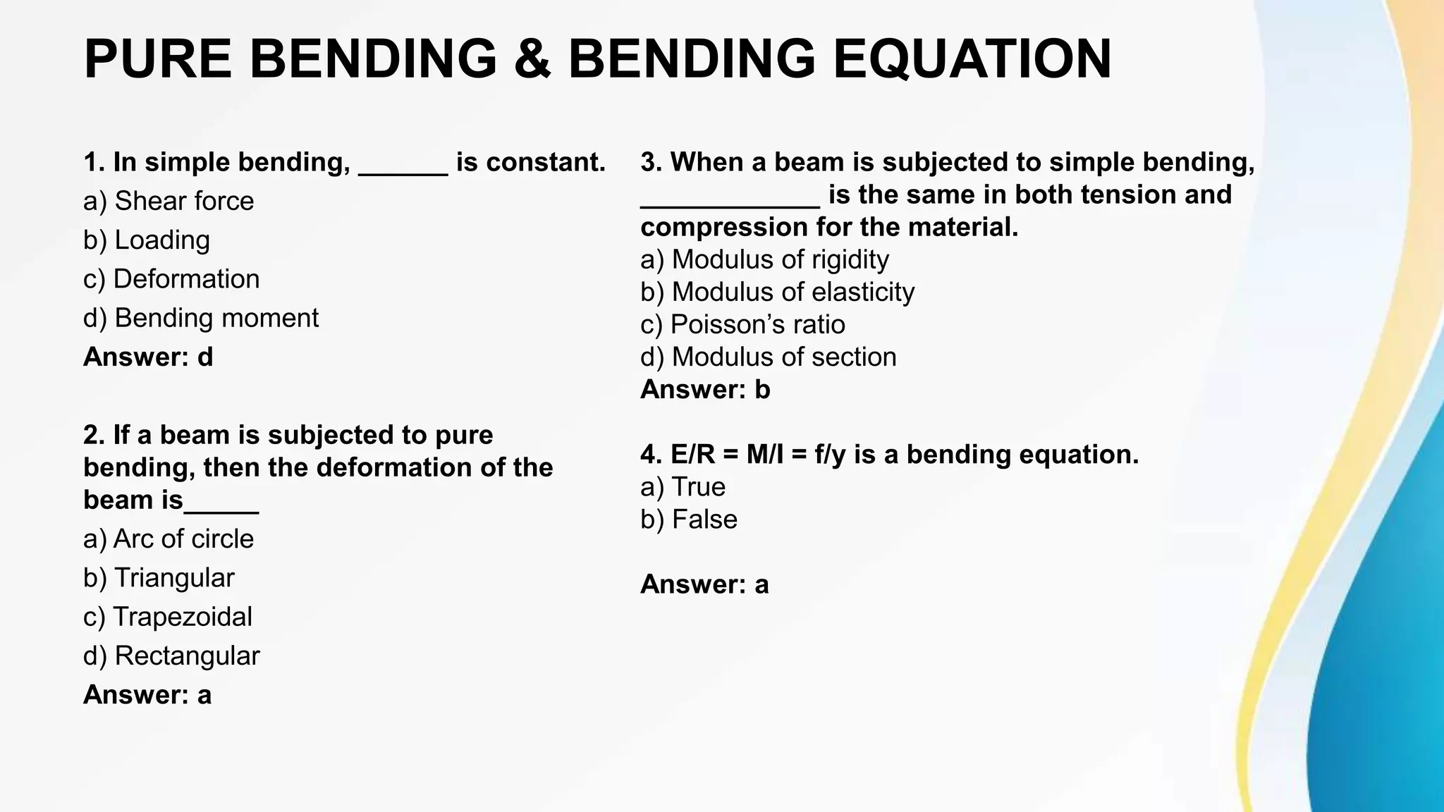Mcq module 1 on pure bending | PPT