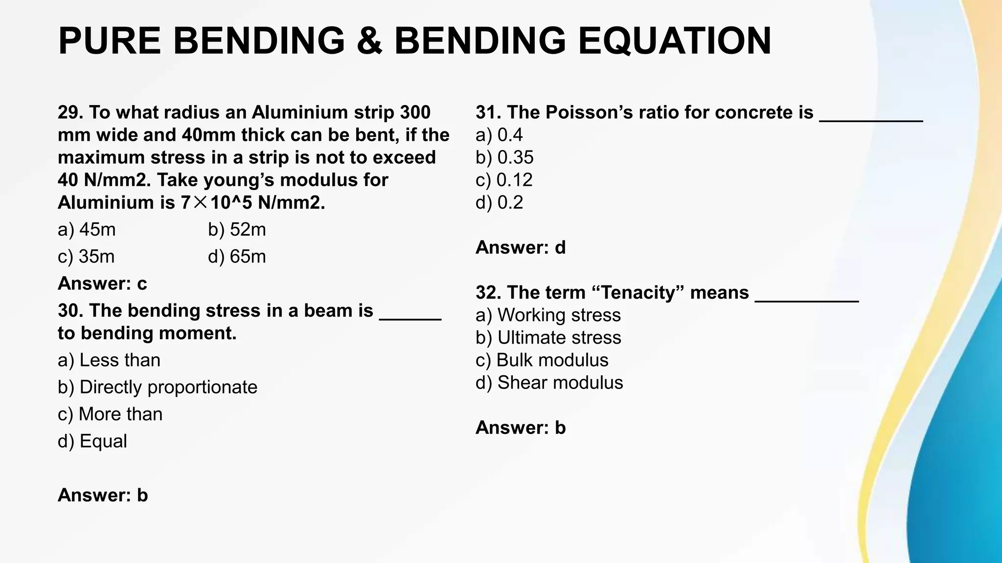 Mcq module 1 on pure bending | PPT