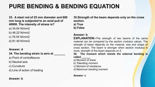 Mcq module 1 on pure bending | PPTX