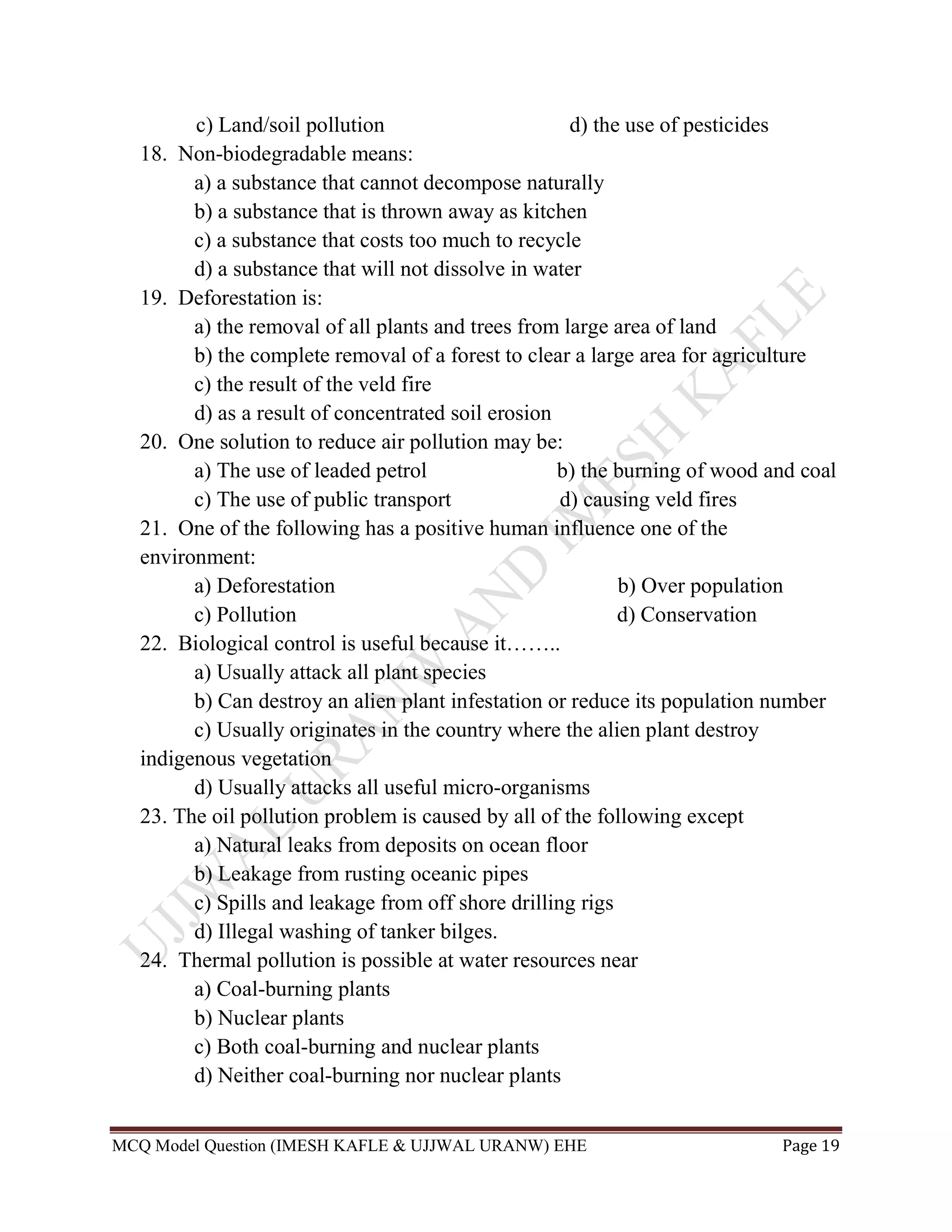 Mcq of environment for public health | PDF