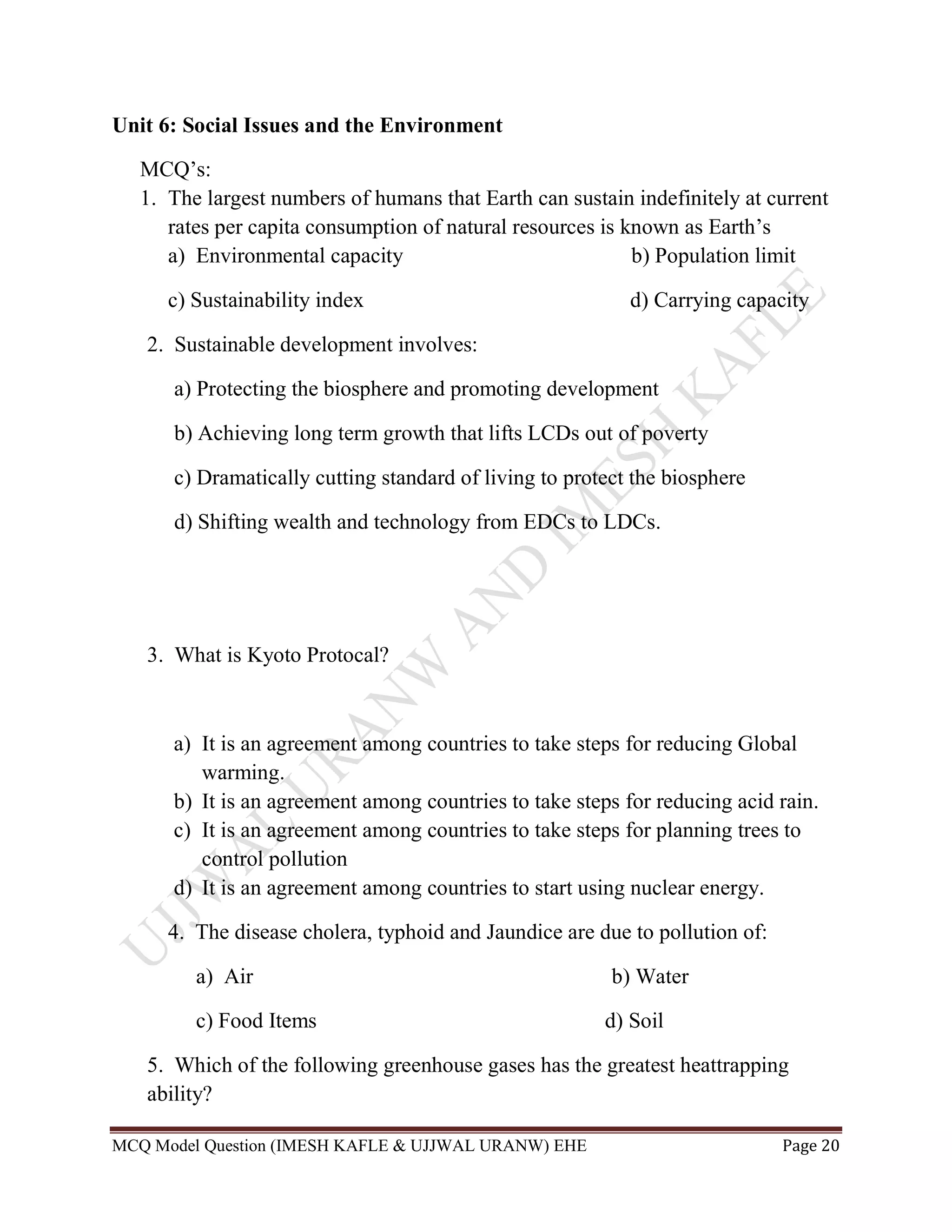 Mcq of environment for public health | PDF