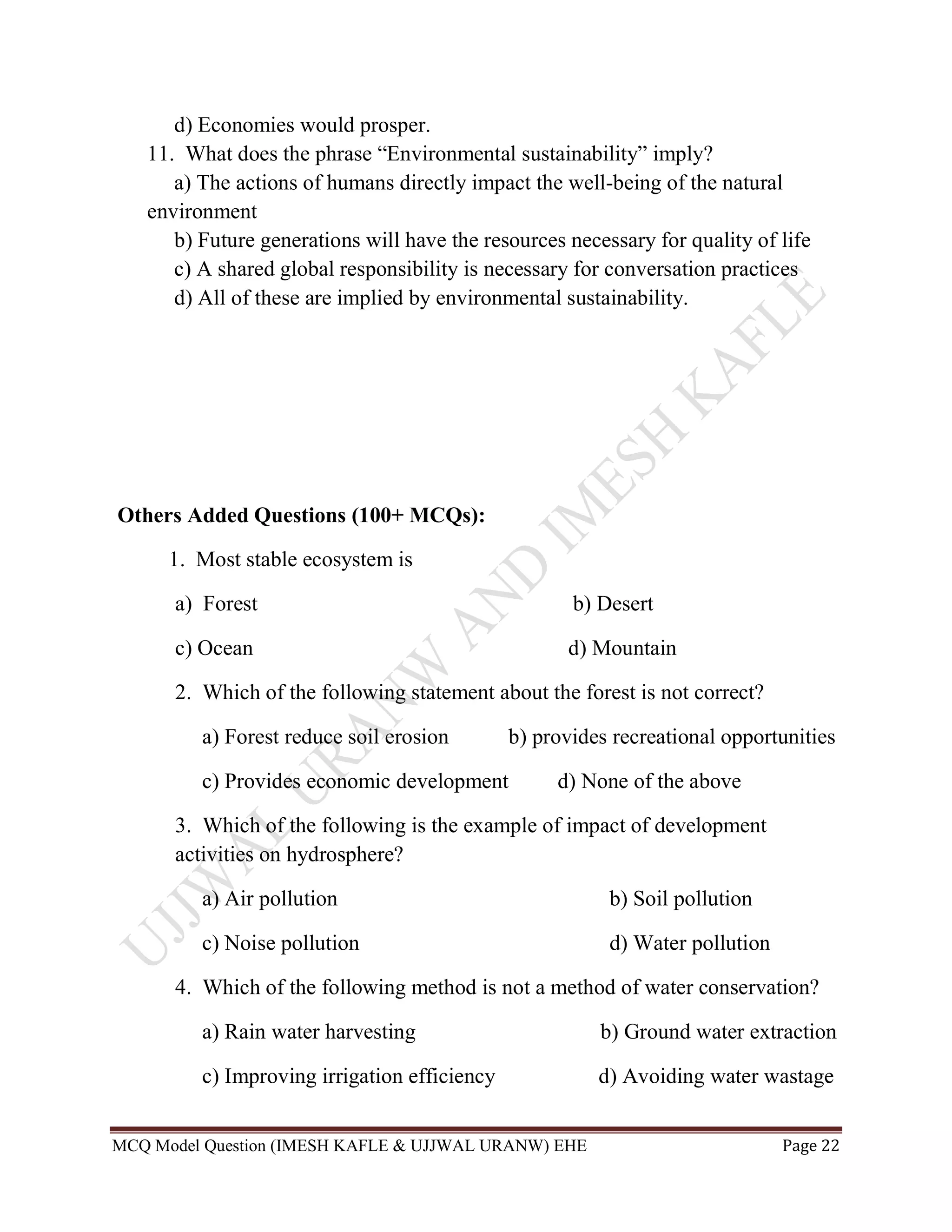 Mcq of environment for public health | PDF