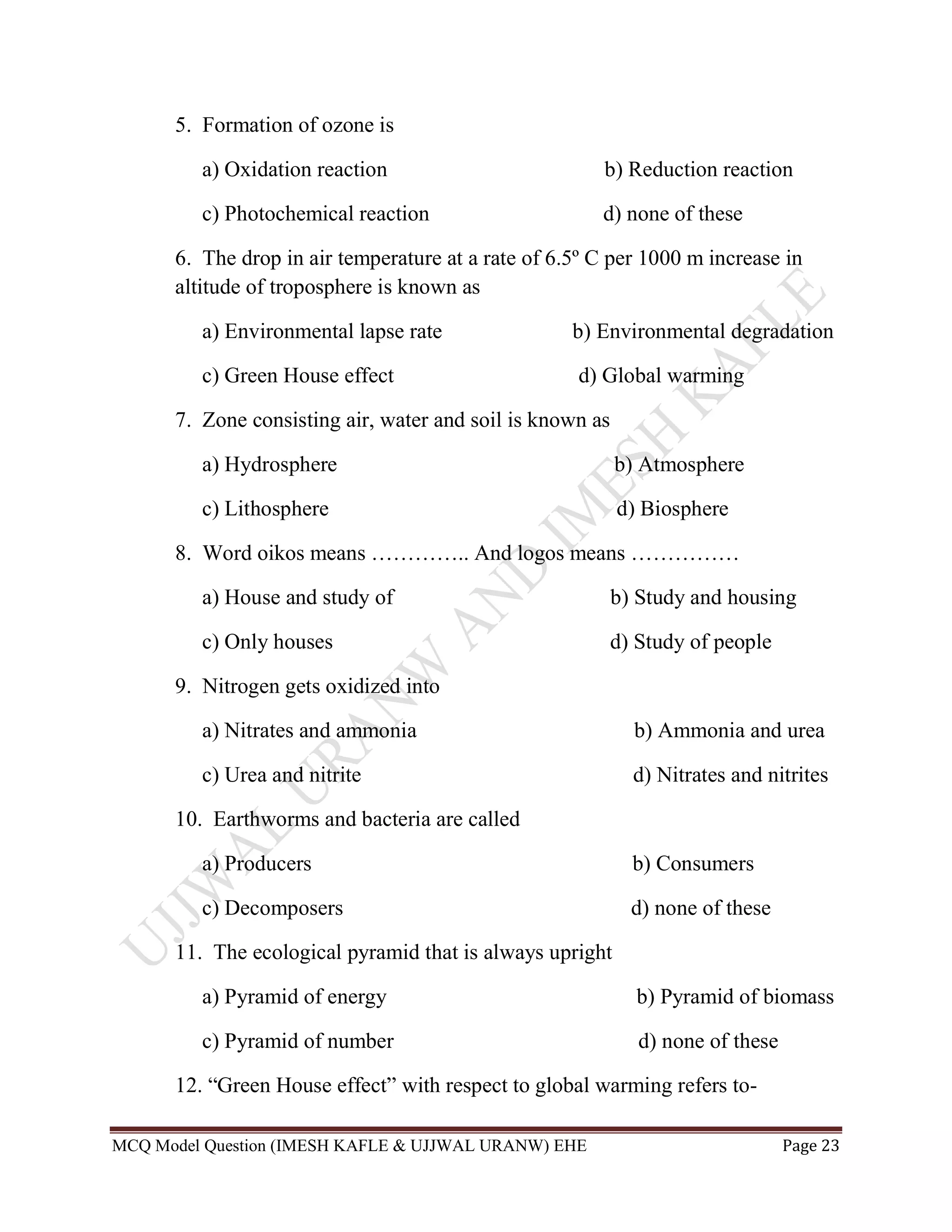 Mcq of environment for public health | PDF