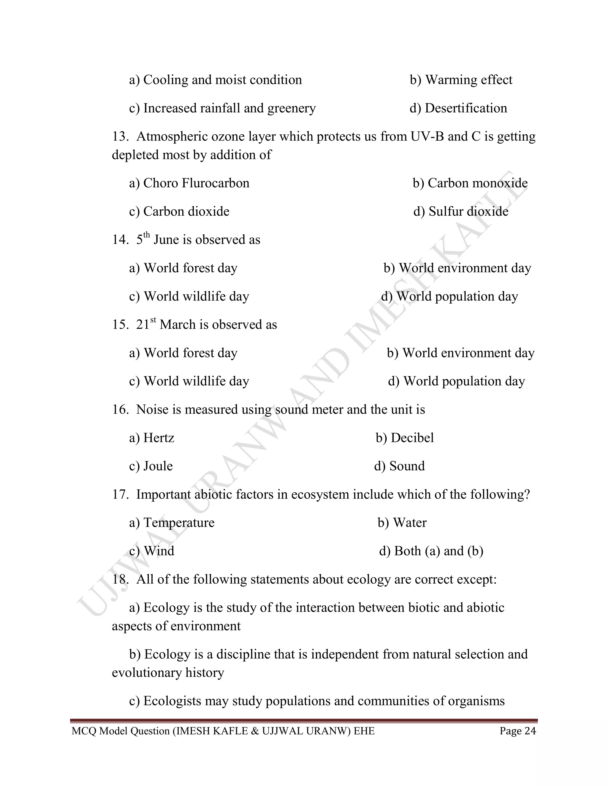Mcq of environment for public health | PDF