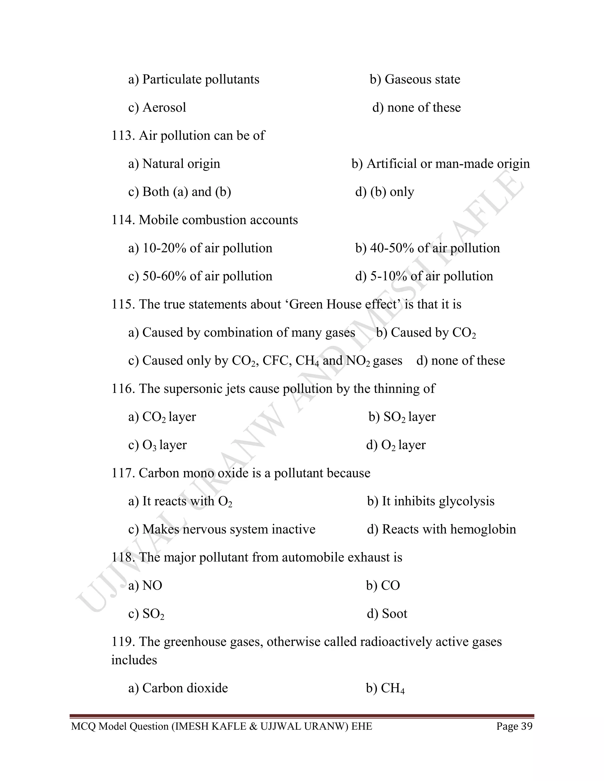 Mcq of environment for public health | PDF