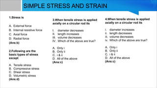 Mcq of module 1 stress and strain | PDF | Physics | Science