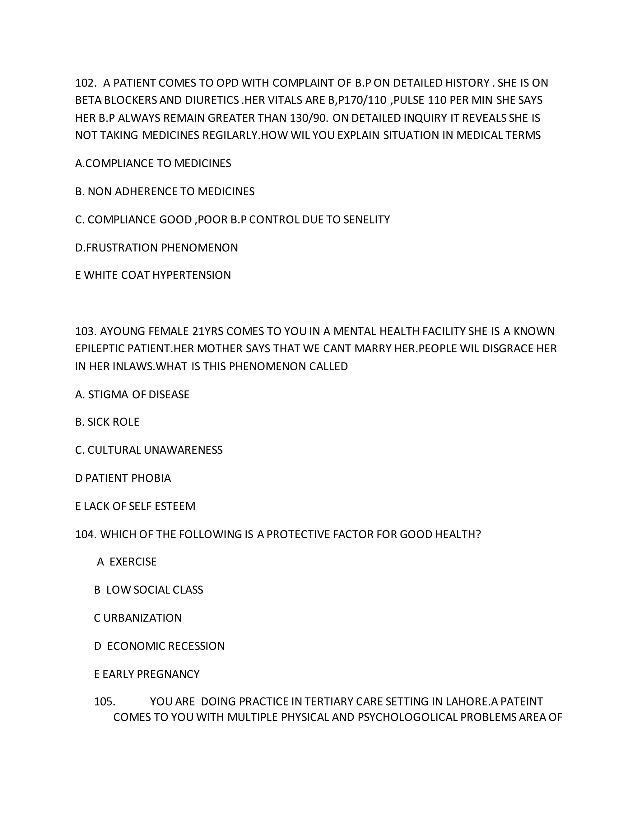 Mcq one best answer behavioral sciences | DOCX