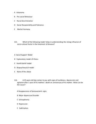 Mcq one best answer behavioral sciences | DOCX