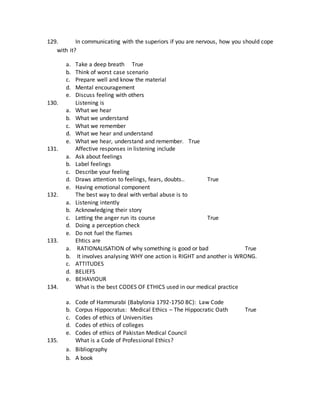 Mcq one best answer behavioral sciences | DOCX
