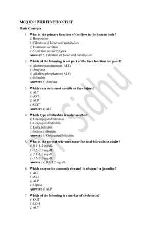 MCQ ON LIVER FUNCTION TEST BIOCHEMISTRYpdf | PDF